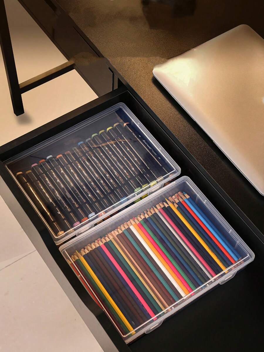 1pc/Desktop Storage Box Desk Organizer, Transparent Plastic Pencil Case ...