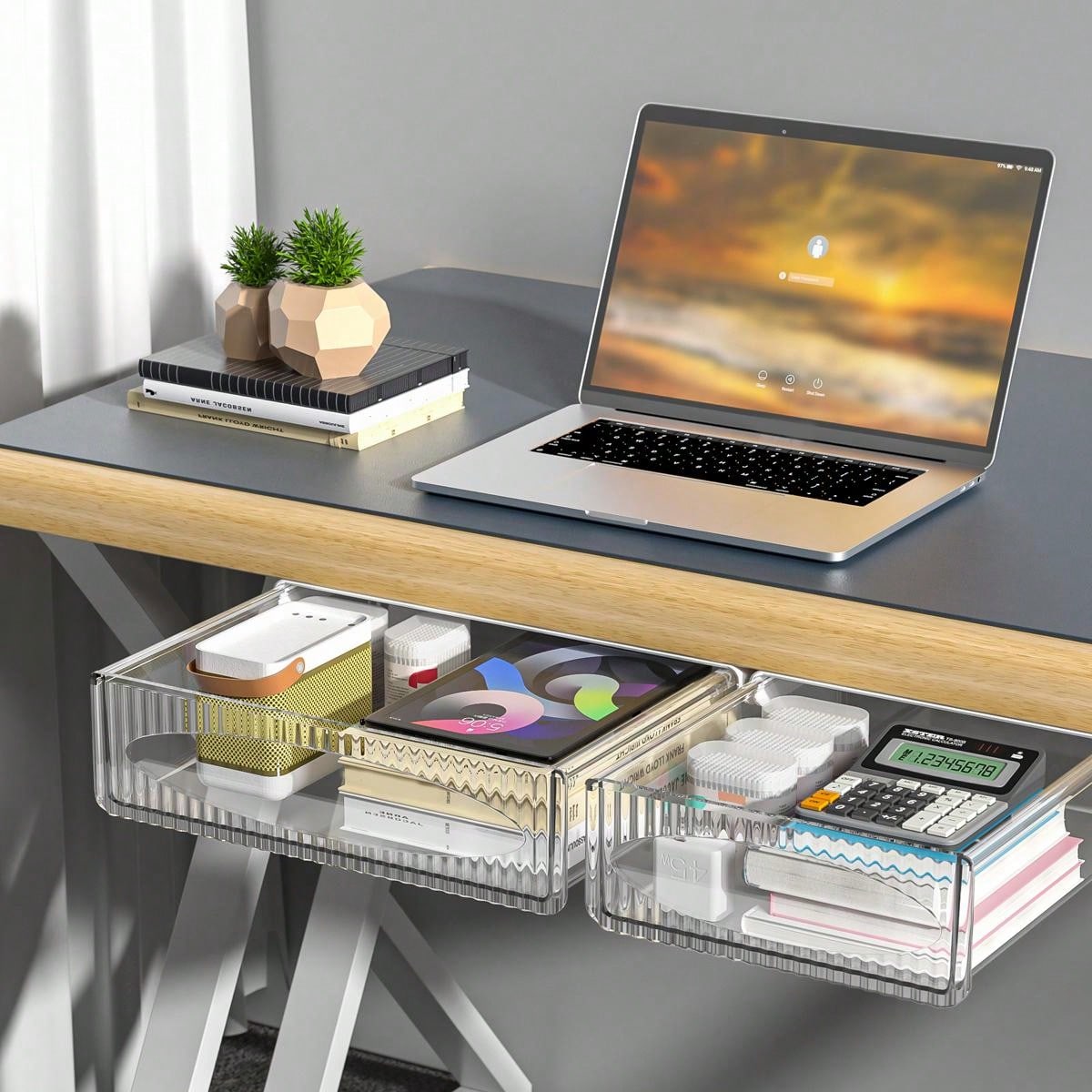 Self-Adhesive Office Desk Drawer Box Without Drilling, Under Desk ...