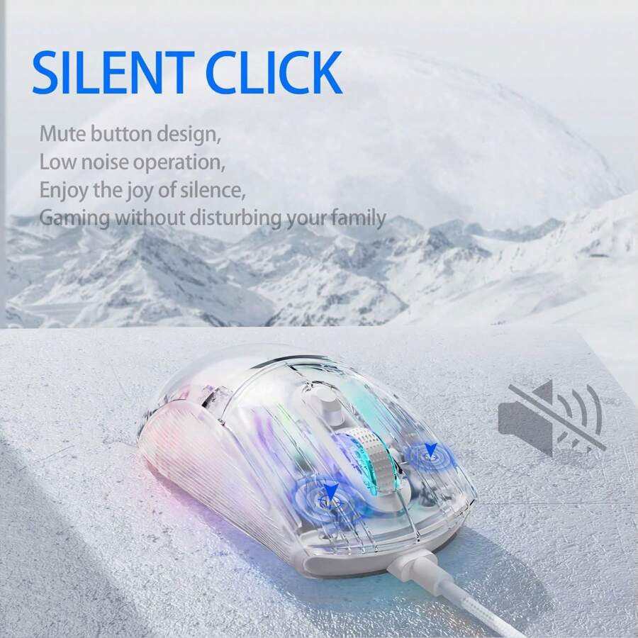 เม้าส์เกมมิ่ง ATTACK SHARK * HXSJ ไขว้ พร้อมไฟ RGB Chroma 3D ที่โปร่งใส, DPI สูงสุด 2,800, แบบมี ...