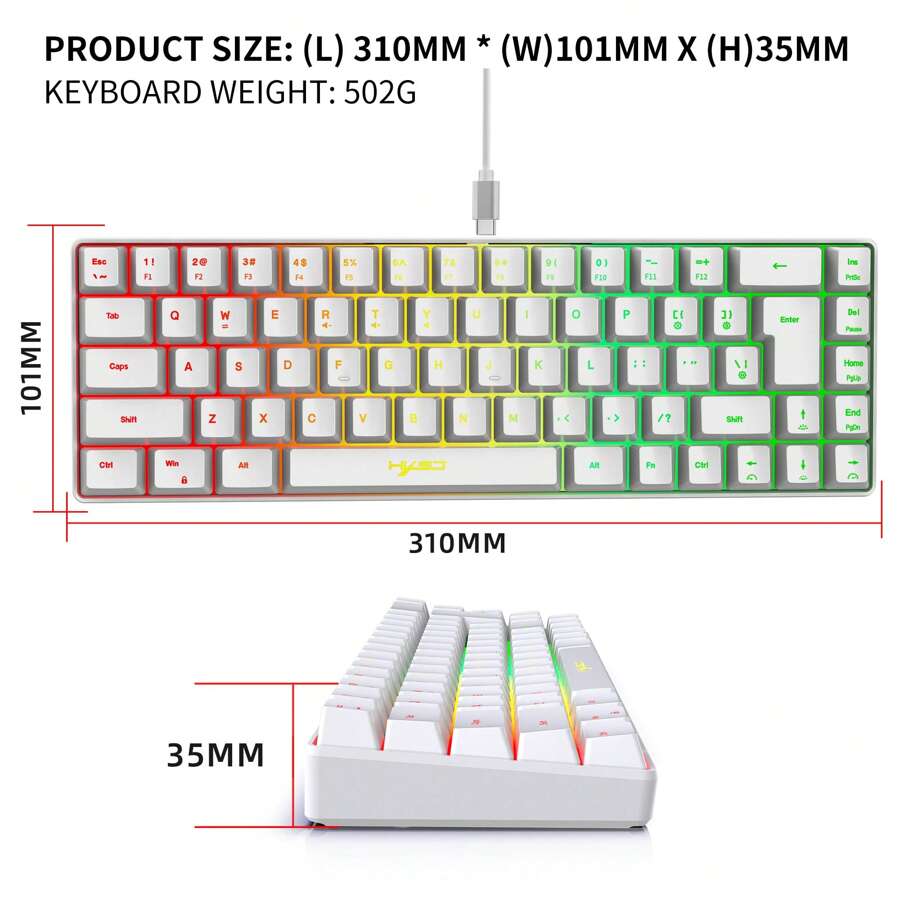 HXSJ HXSJ-RGB Keyboard And Cellular Gaming Mouse, Compact 68-Key Mini ...