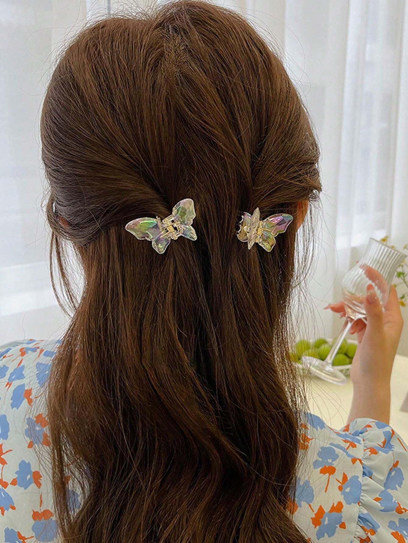 2-10pcs/Set Mini Clear Butterfly Shaped Plastic Hair Clips For Women ...