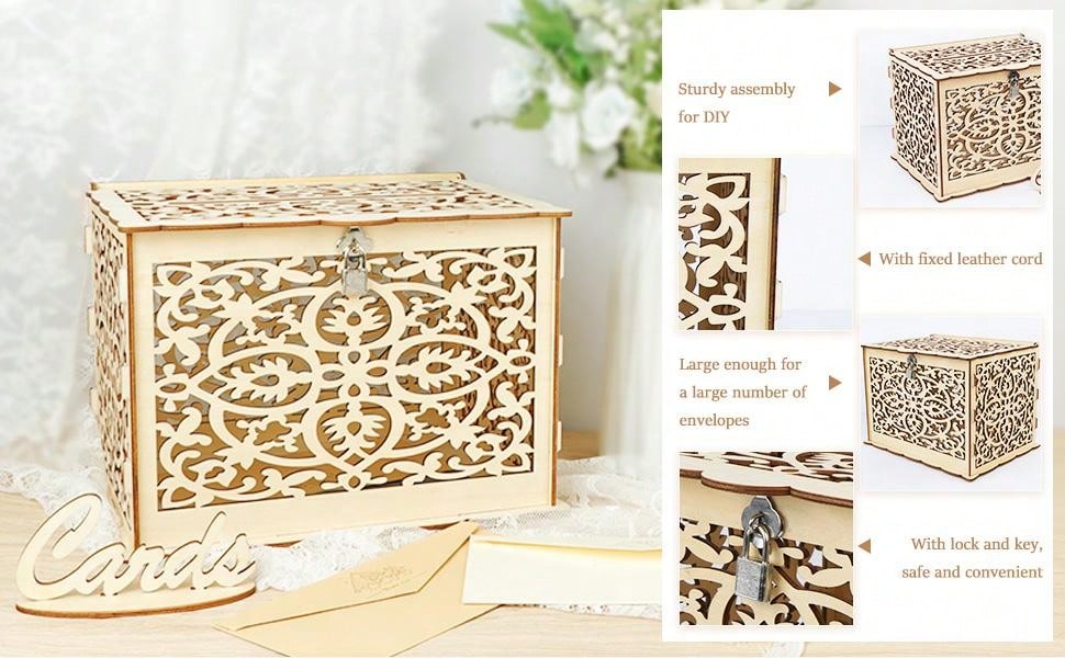 DIY Rustic Wedding Card Box With Lock And Card Sign Wooden Gift Card ...