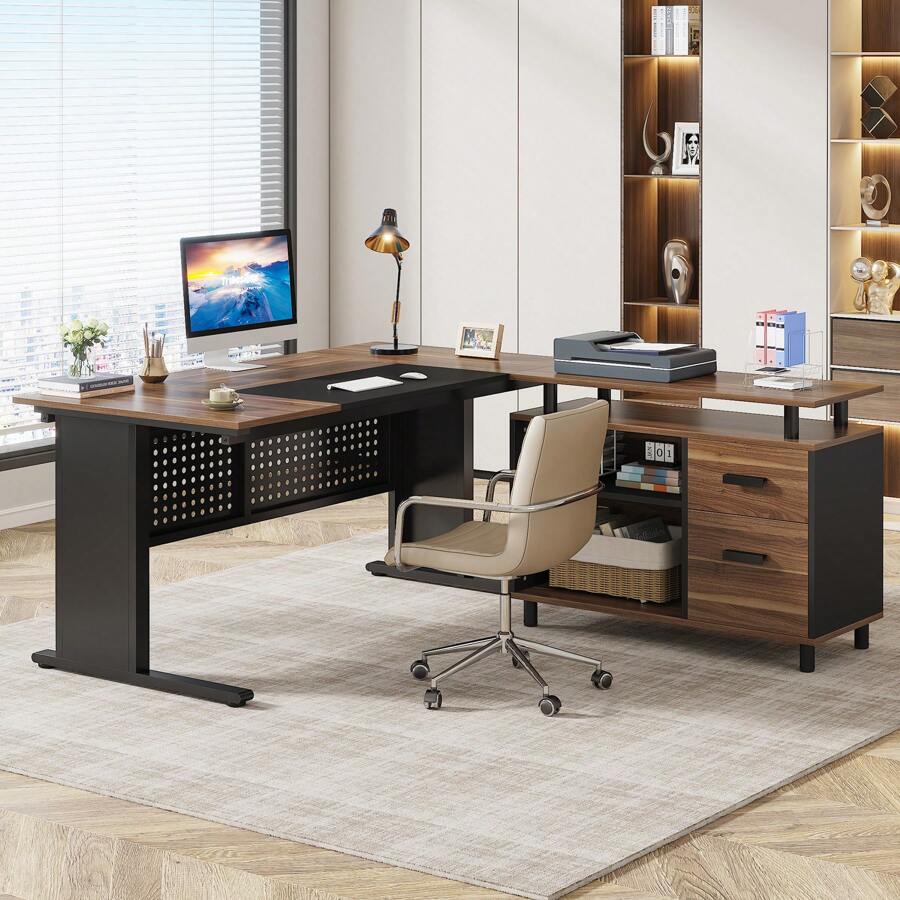 Tribesigns 63 Inch Executive Desk With File Cabinet, Large Office Desk ...