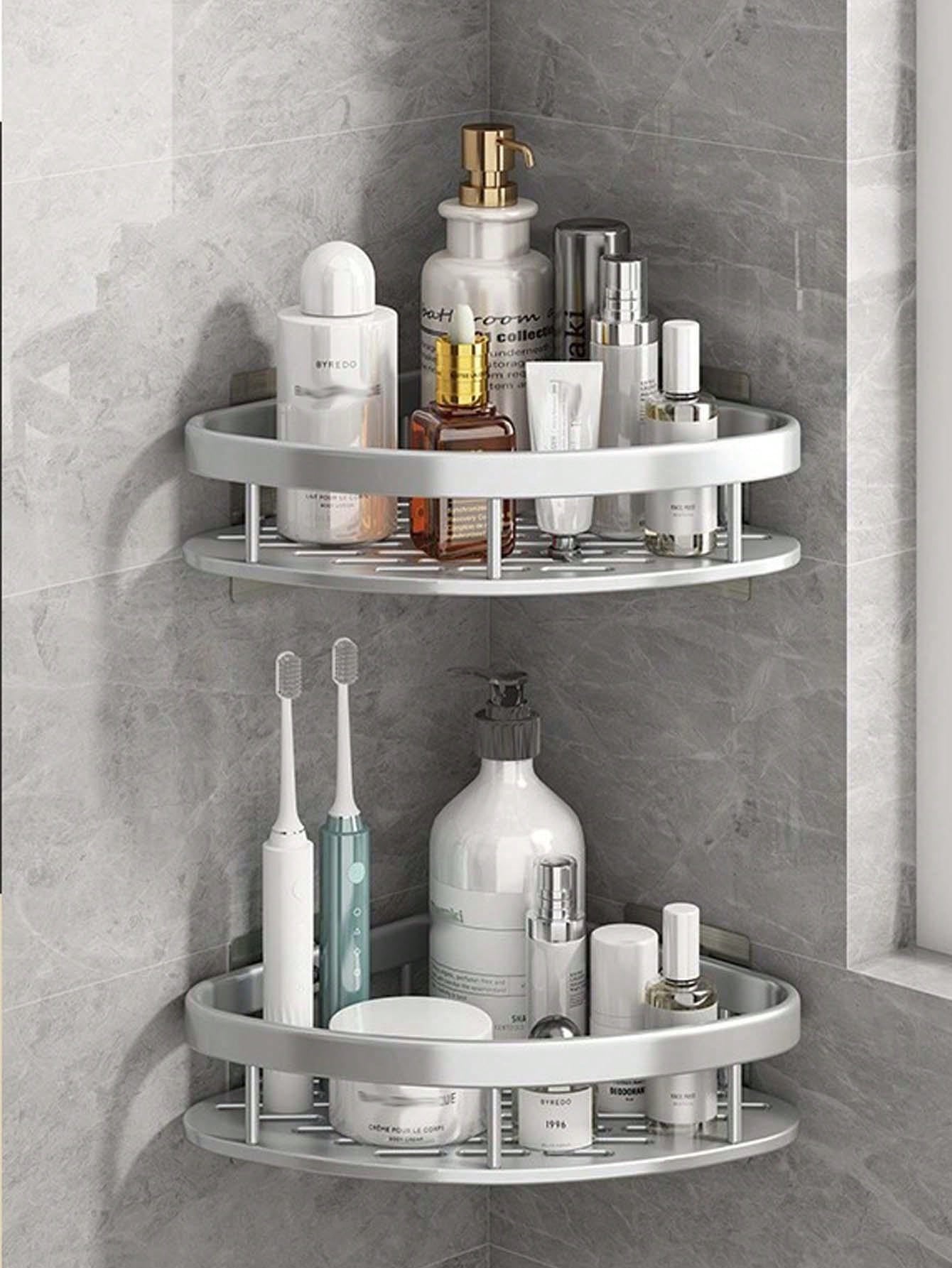 Black No-Drilling Bathroom Corner Shelf, Space Aluminum Triangle ...