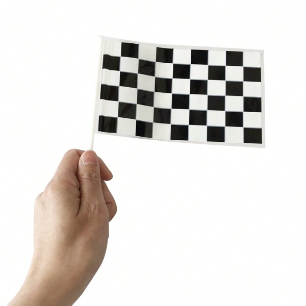 12Pcs Checkered Black And White Racing Stick Flag Small Mini Hand Held ...
