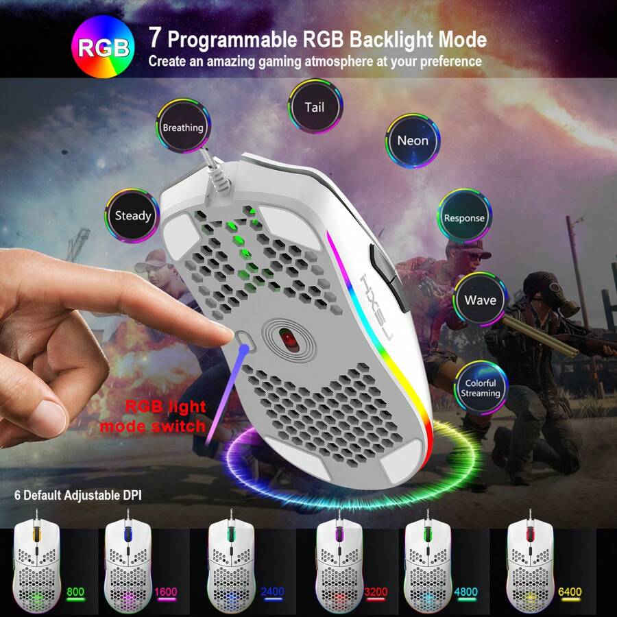 HXSJ HXSJ-RGB Keyboard And Cellular Gaming Mouse, Compact 68-Key Mini ...