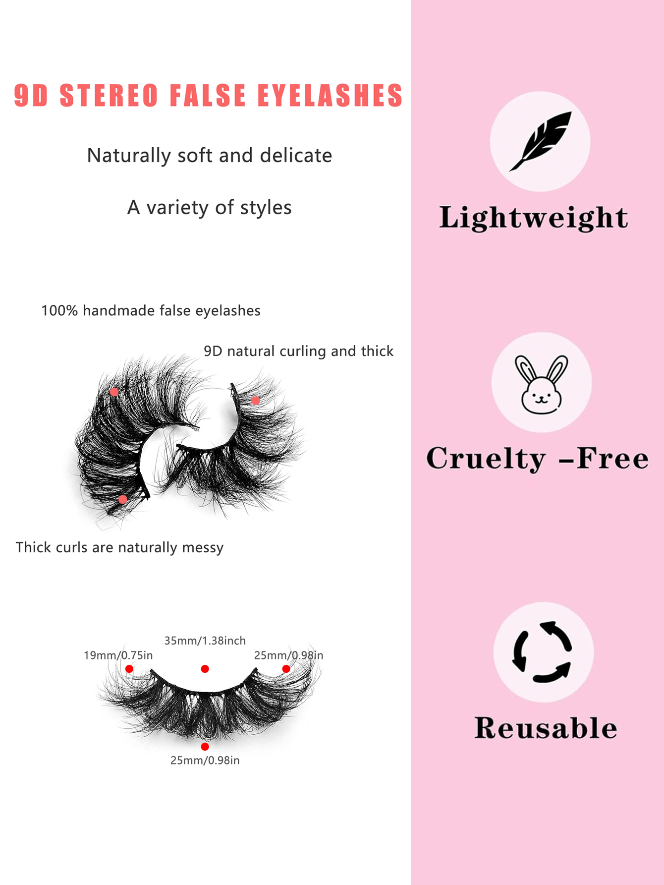 25mm 5 Pairs 9D Curling Fake Lashes , Faux Mink Dramatic Volume False ...