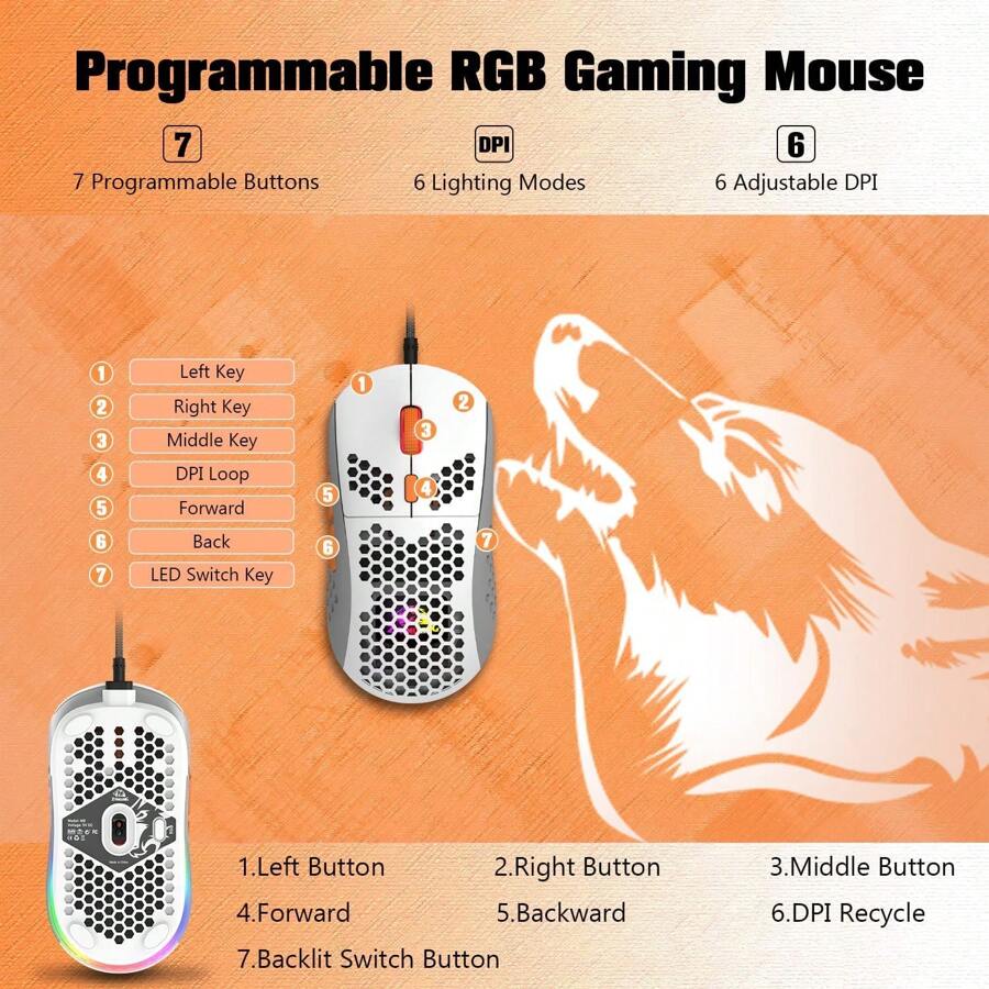 ATTACK SHARK * ZIYOU LANG Wired RGB Gaming Mouse,65G Lightweight Honeycomb Ultralight Mouse With ...