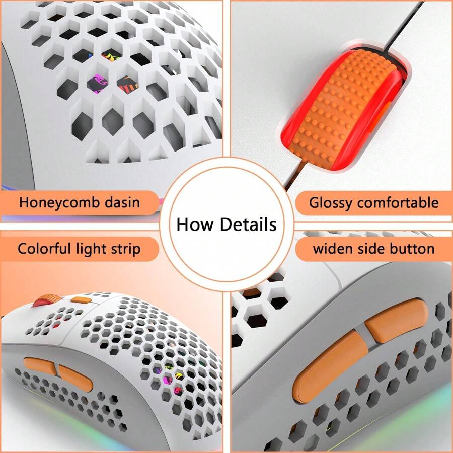 ATTACK SHARK * ZIYOU LANG Wired RGB Gaming Mouse,65G Lightweight Honeycomb Ultralight Mouse With ...
