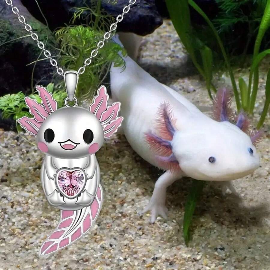 1pc Cute Happy Axolotl Shining Heart Pendant Necklace, Holiday Gift ...
