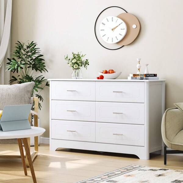 ITUSUT 6 Drawer Dresser, Modern White Wide Chest Of Drawers With Metal ...