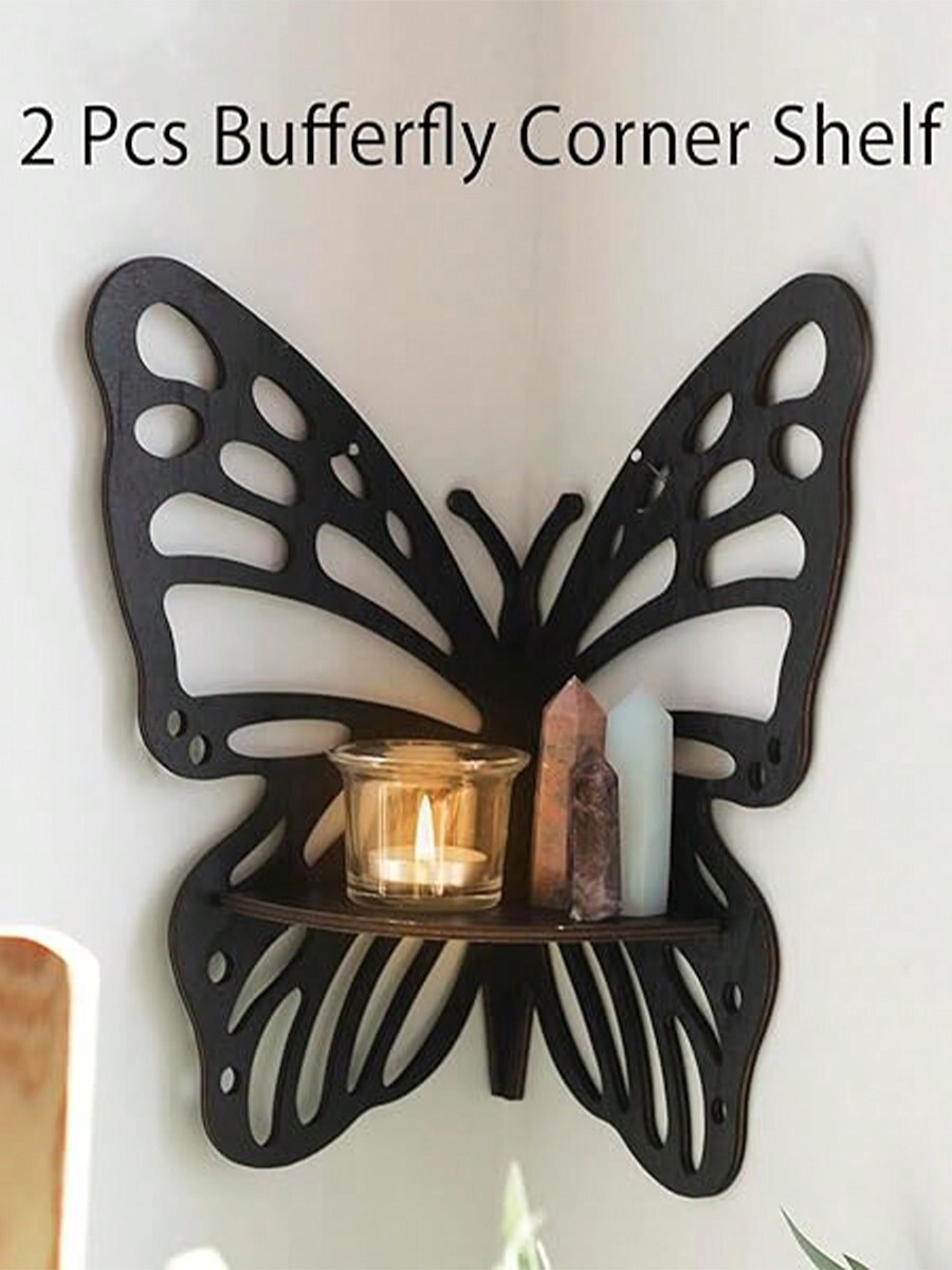 Butterfly Corner Shelf - 2 PCS Wall Corner Shelf Wood Floating Shelves ...