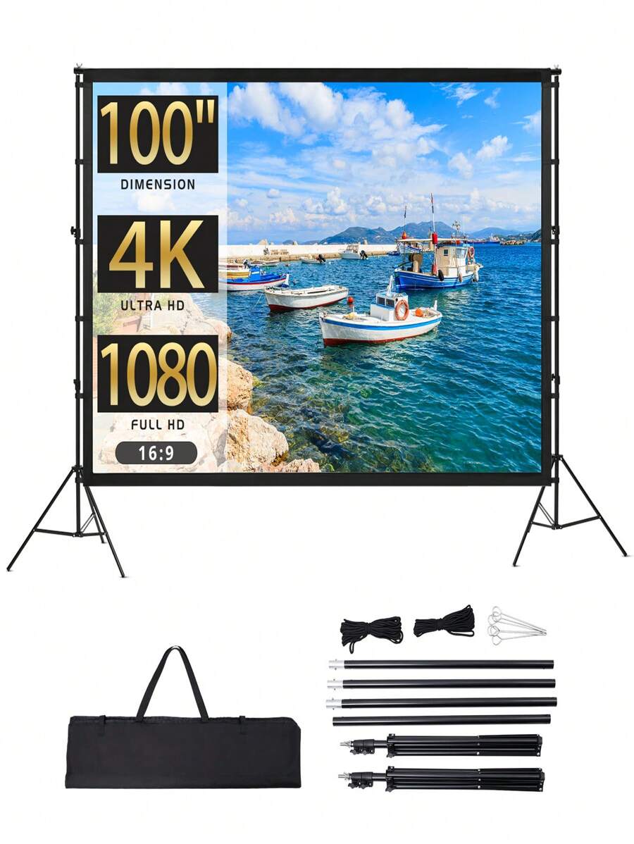 Projector Screen And Stand,120 Inch Portable Indoor Outdoor Projector ...