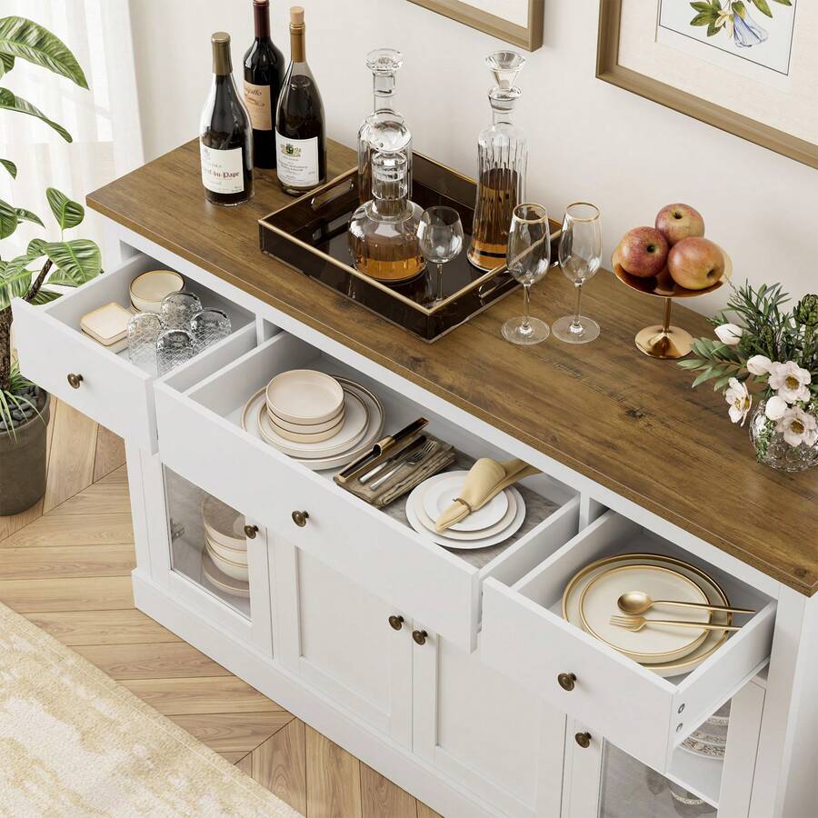 ITUSUT 55" Large Buffet Sideboard Cabinet, Modern Farmhouse Buffet ...