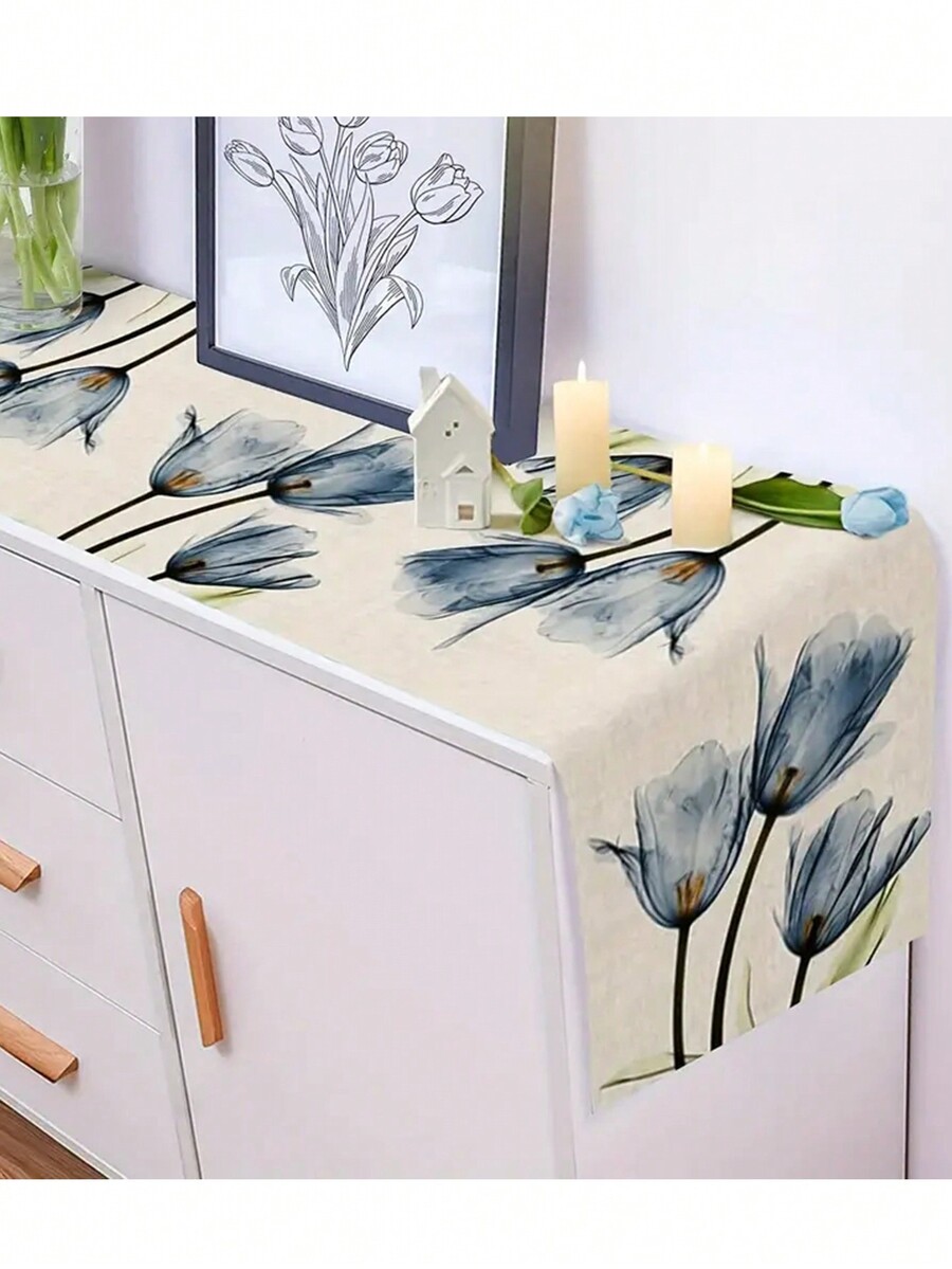 Spring Tulip Floral Print Place Mats, Tablecloth, Linen Desk Flag For ...