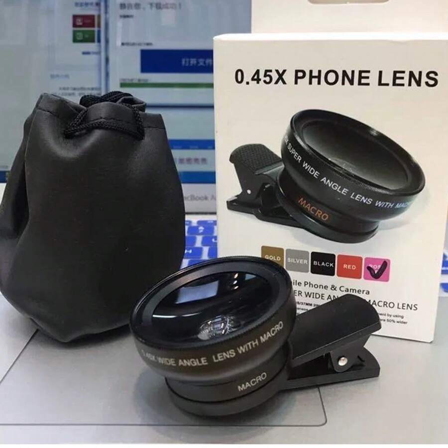 1pc Black Universal 37mm Professional 0.45x 49uv Super Wide Angle + Macro 2-In-1 Phone Lens ...