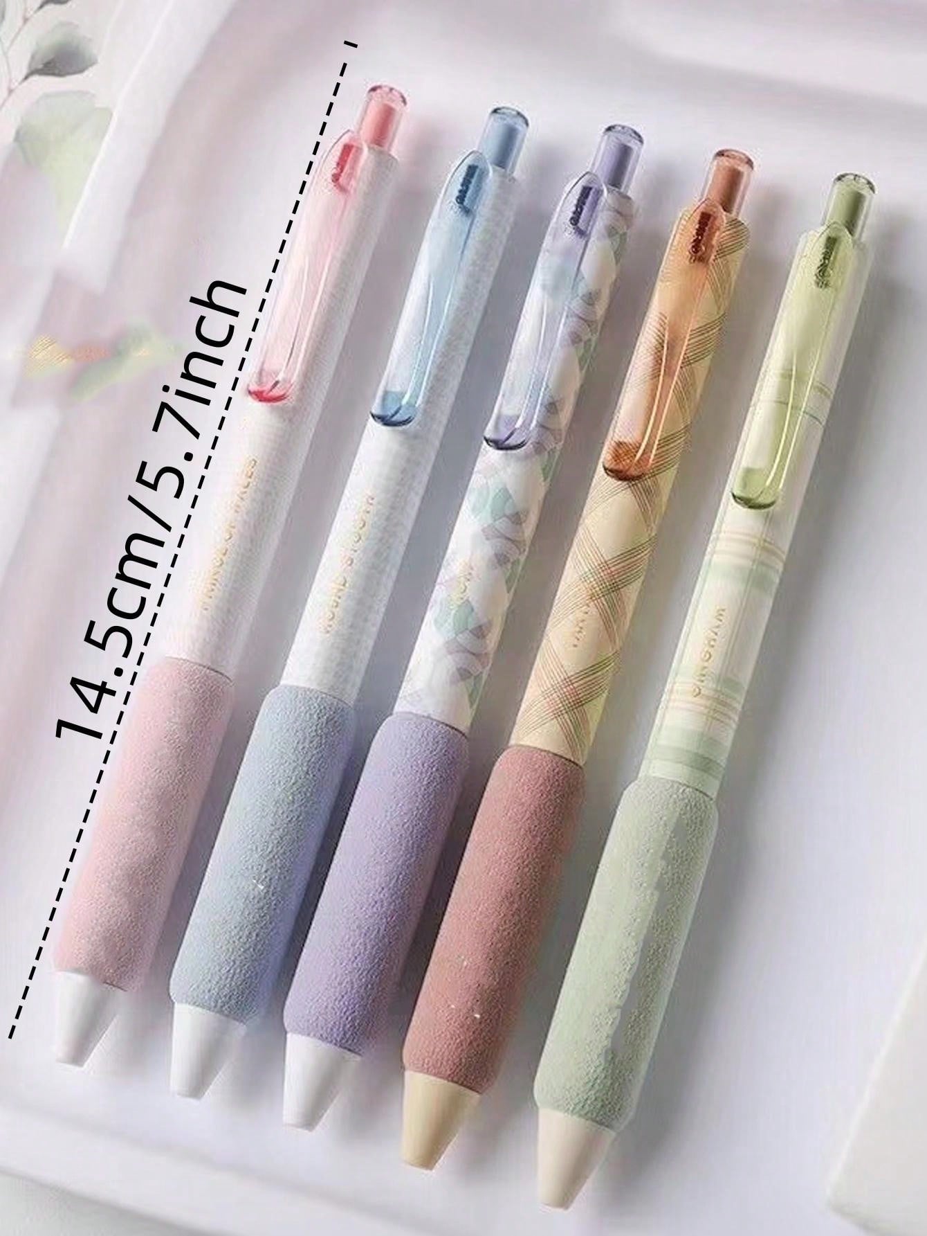 5pcs/Set Vintage Plaid Pattern Neutral Pens With Soft Grip And Push ...