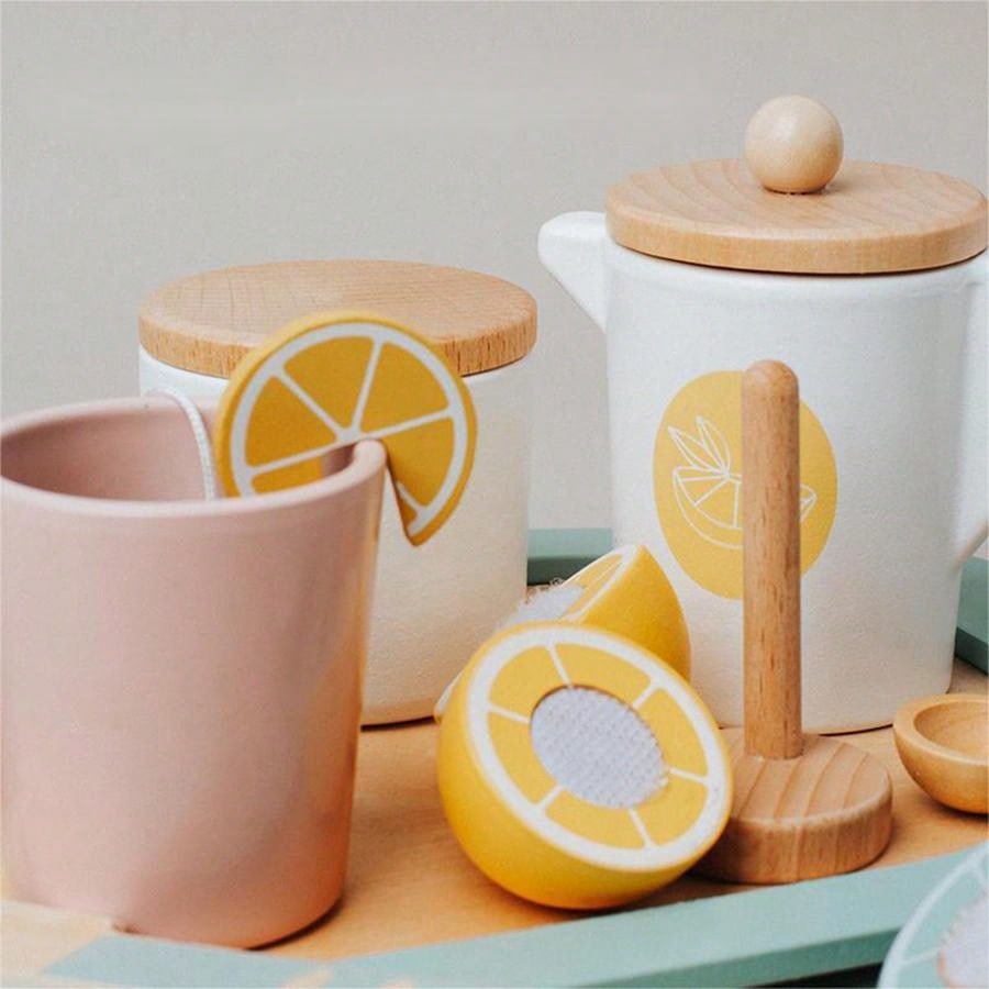 19pcs Wooden Lemon Tea Set Pretend Play Toy For Children, Interactive ...