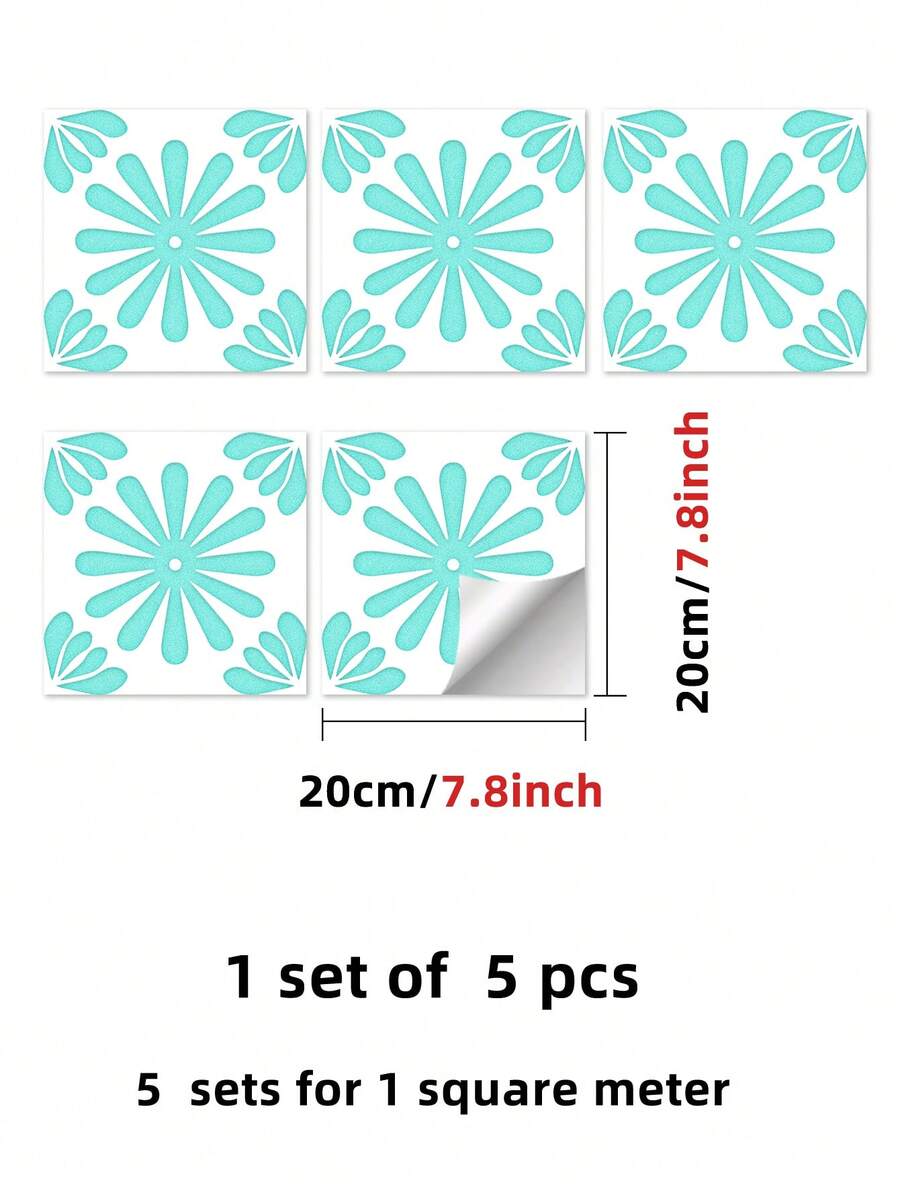 Stickers De Sol En Fausse Céramique À Motif De Fleurs Vertes, 5 Pièces ...