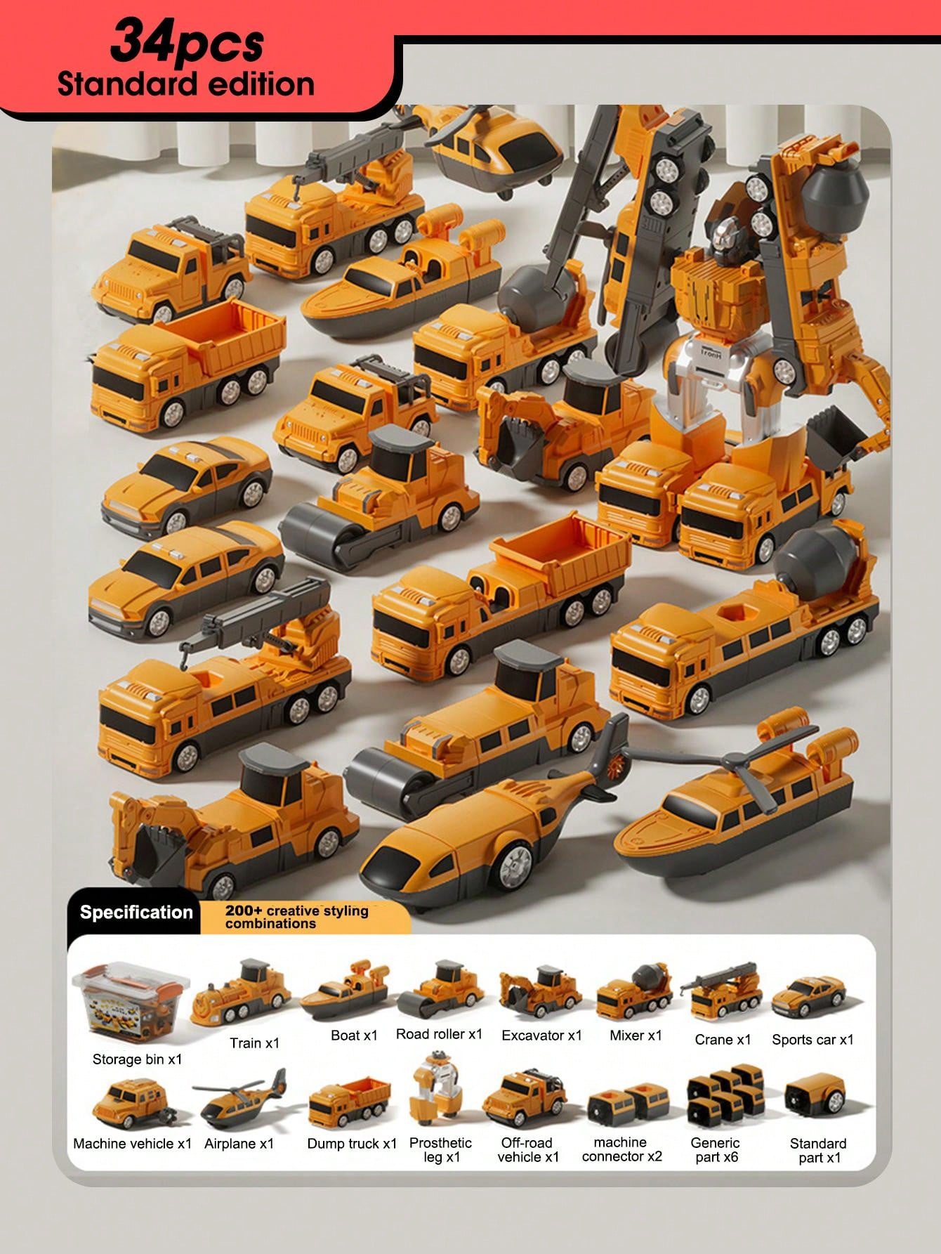 [34pcs]Magnetic Assembly Set Of Construction Vehicle Combination Module ...