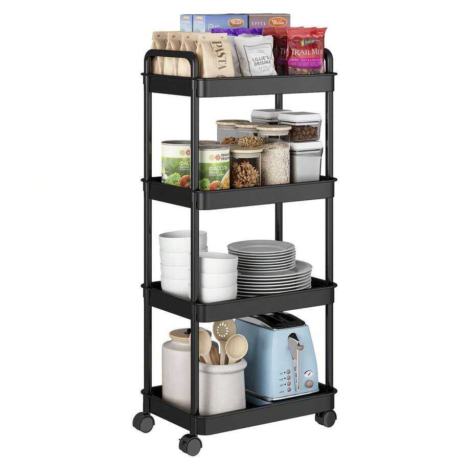 3 Tier Rolling Utility Cart On Wheels, Storage Cart With Handle, Mobile ...