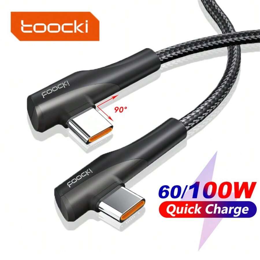 Cable USB Tipo C a Tipo C Toocki de doble codo para Samsung, iPad, carga rápida de 100 W, cable ...