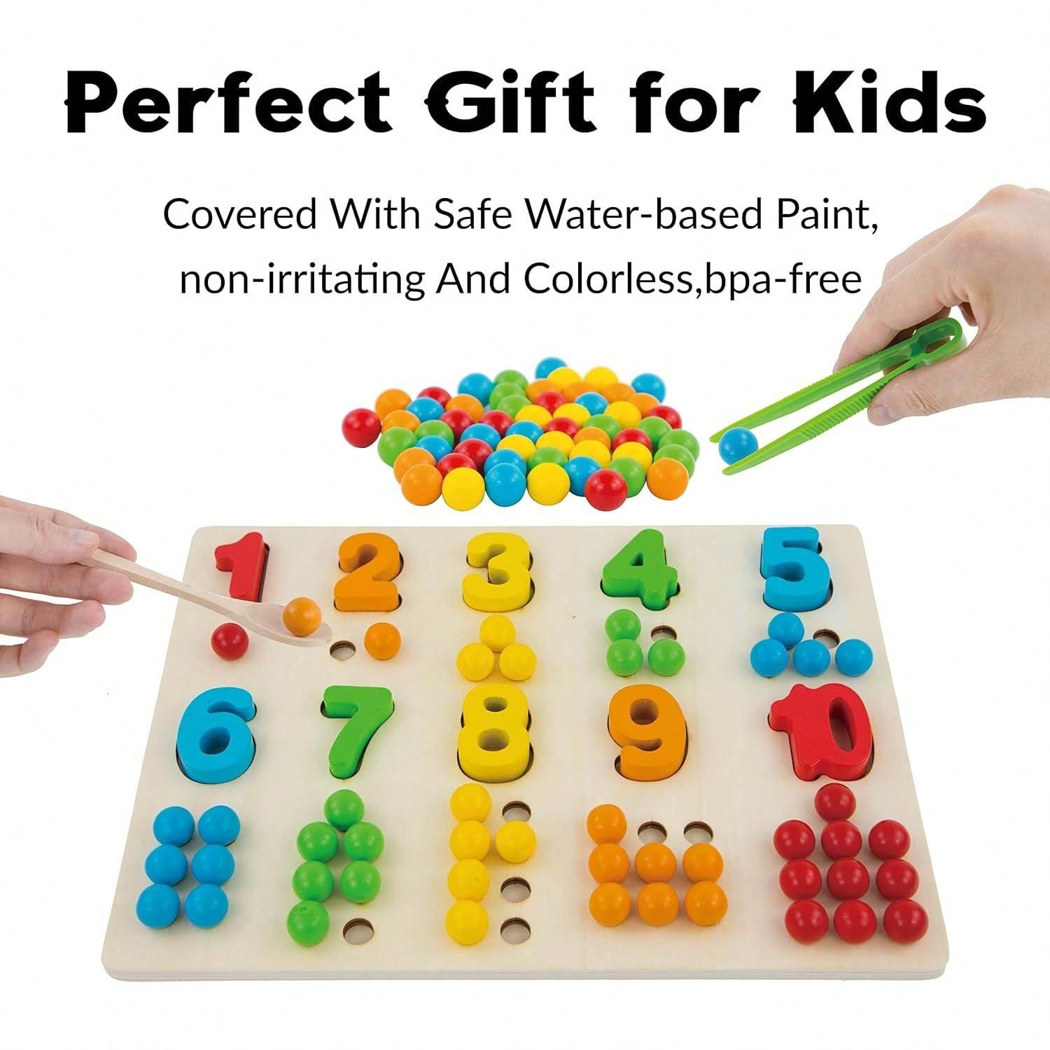 Wooden Montessori Numbers And Balls Math Board - Colorful Cups And ...