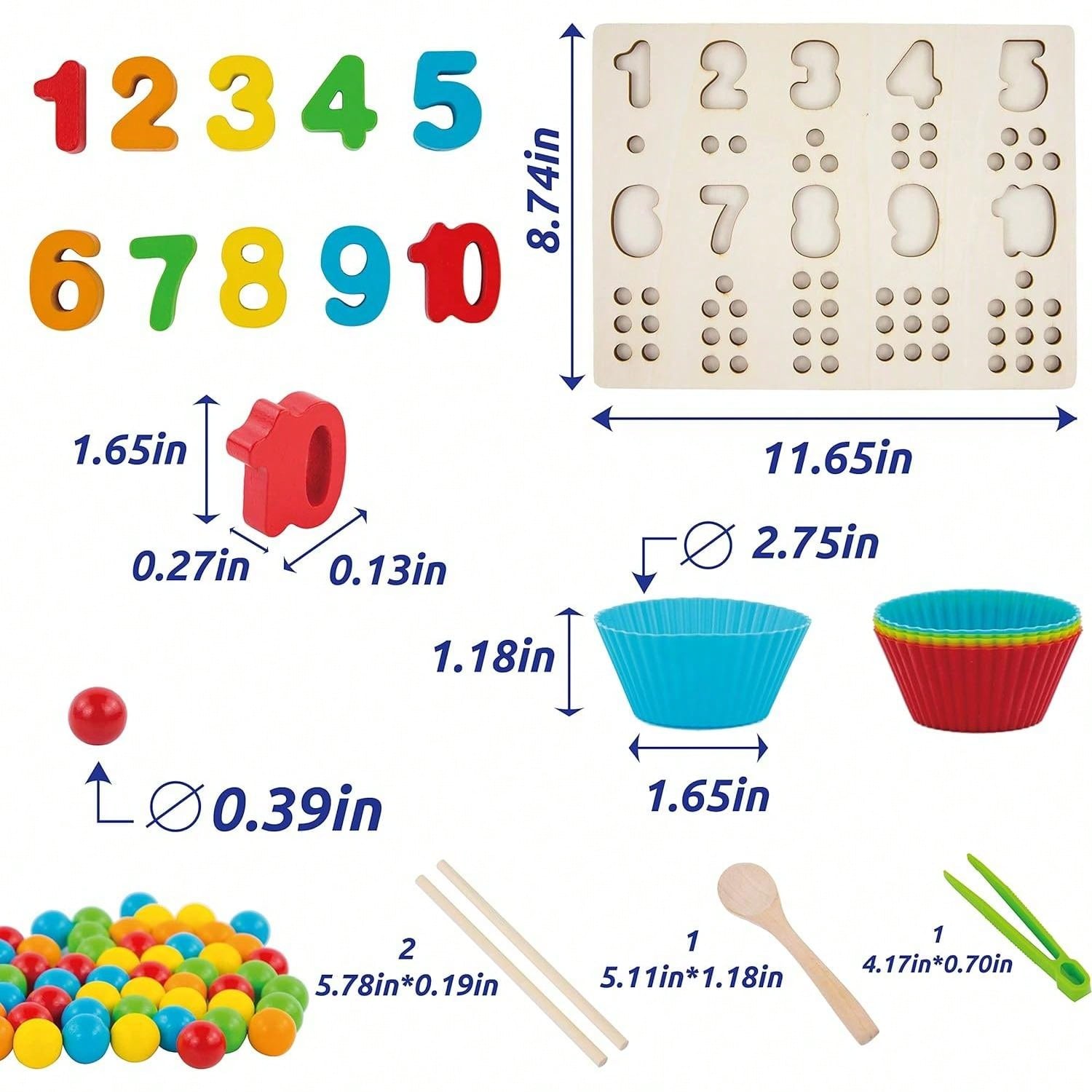 Wooden Montessori Numbers And Balls Math Board - Colorful Cups And ...