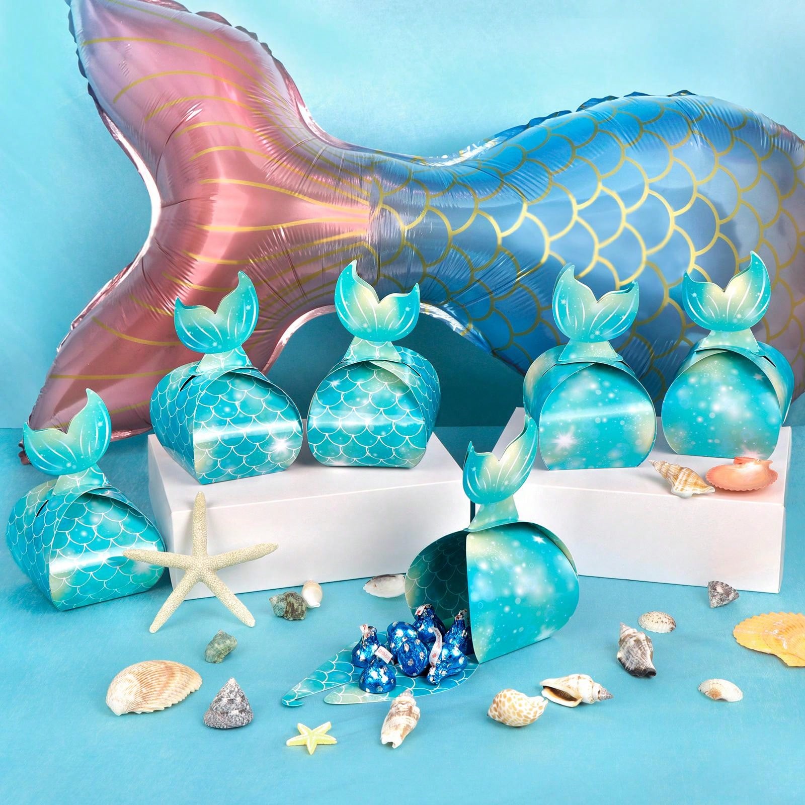 12pcs Mermaid Party Favors Candy Boxes, Mermaid Tail Candy Bags Mermaid ...