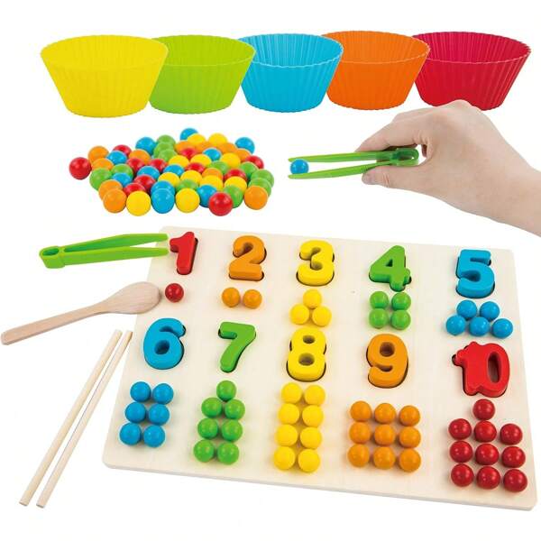 Wooden Montessori Numbers And Balls Math Board - Colorful Cups And ...
