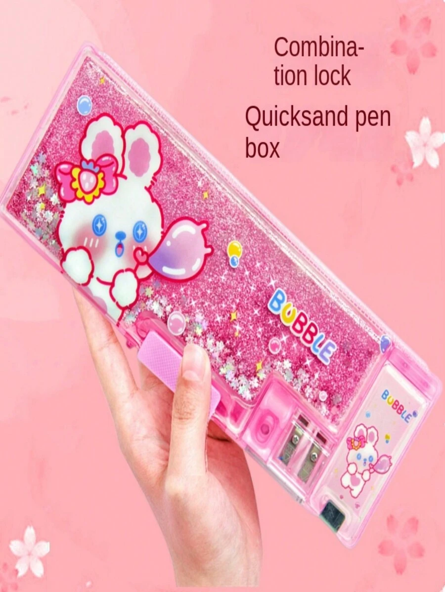 A Set Of Password Lock Quicksand Pencil Case For Girls, Children's ...