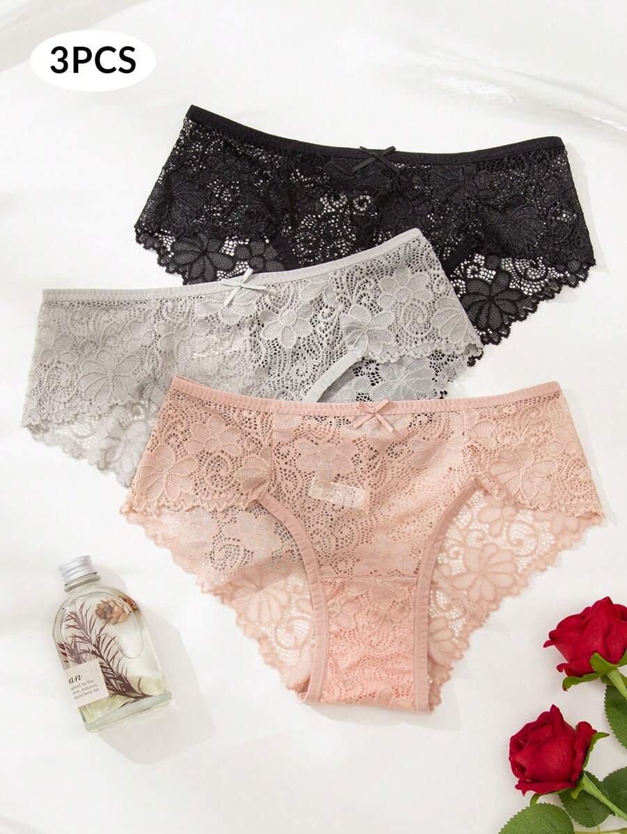 3 Piezas/set Ropa Interior Femenina Sexy Con Triángulo De Encaje | Mode ...