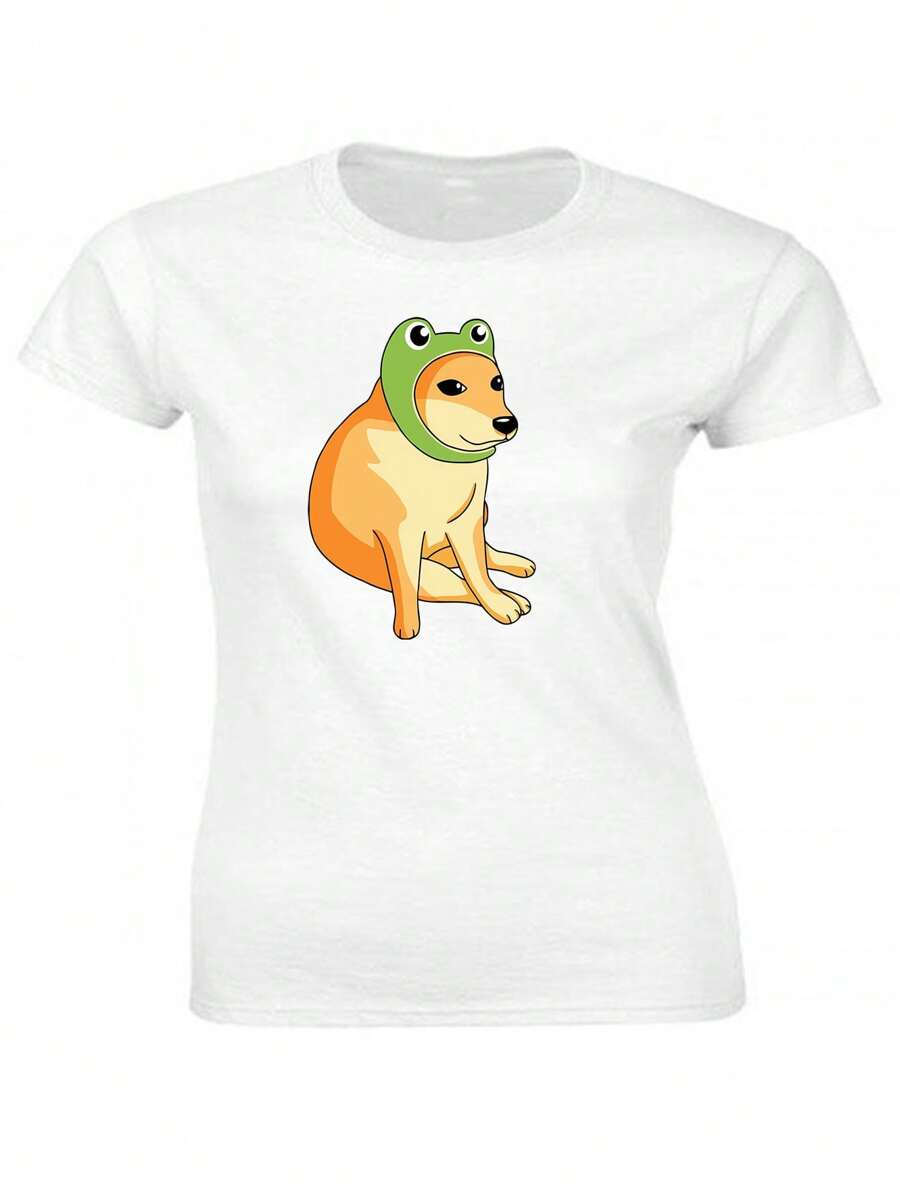 Cotton T-Shirt Cheems Dog Frog Hat Meme | SHEIN EUR