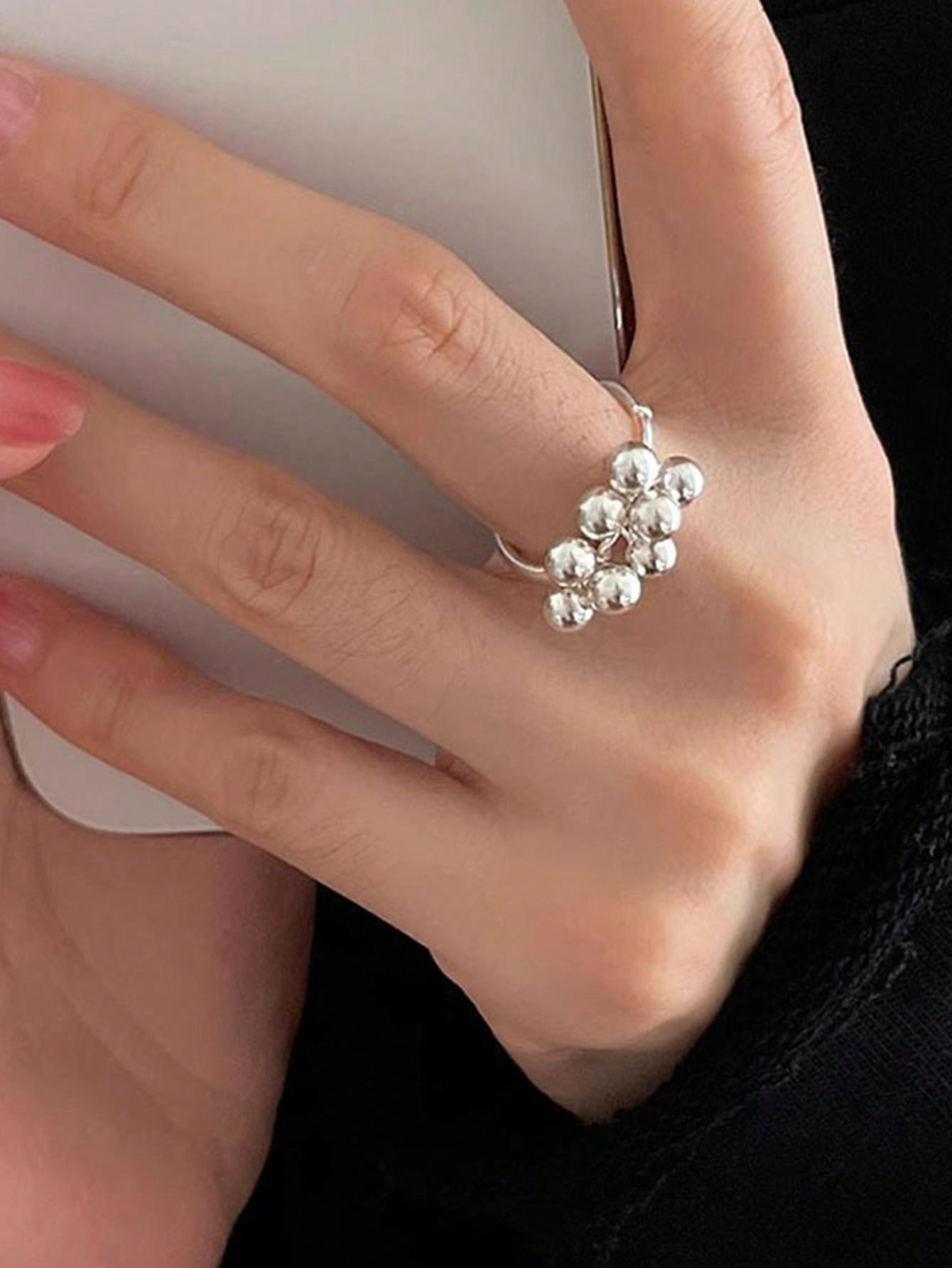 1 st Eenvoudig & Ins S925 Sterling zilver Druif String Klein Ronde ringen Voor vrouwen Meisjes ...