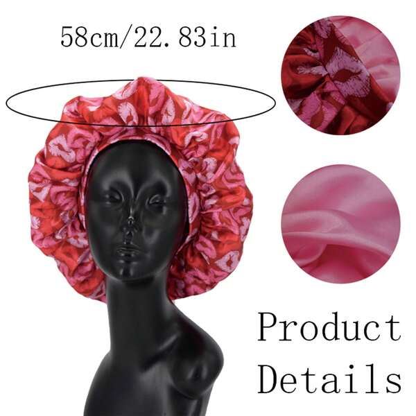 Passionate Lips Print Large Satin Bonnet Soft Silk Hair Wraps ...