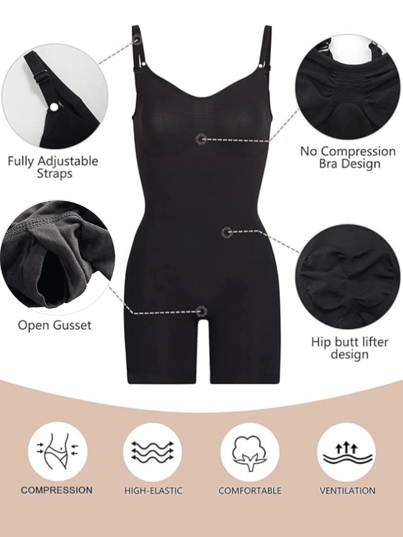 Women's Spaghetti Strap Bodysuit Shapewear With Seamless Tummy Control ...