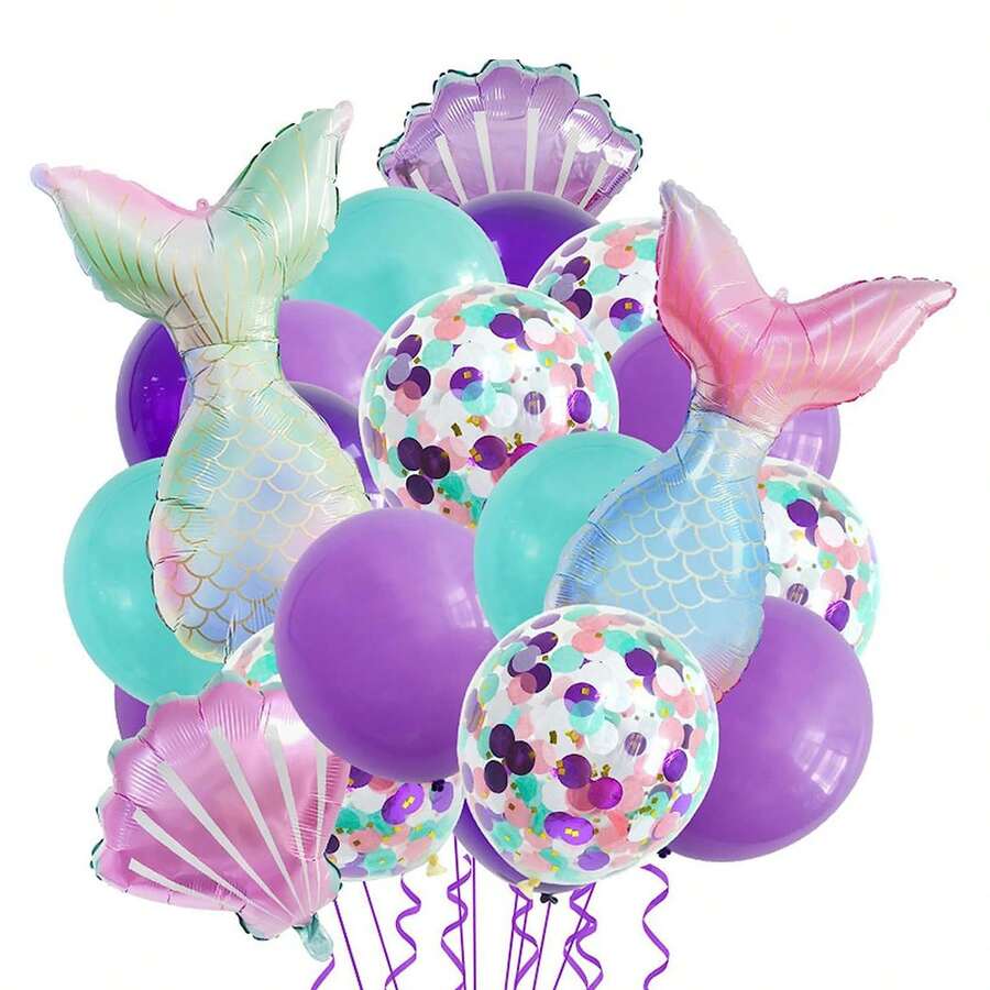 New Mermaid & Shell Themed Aluminum Foil Balloon Set For Birthday Party ...