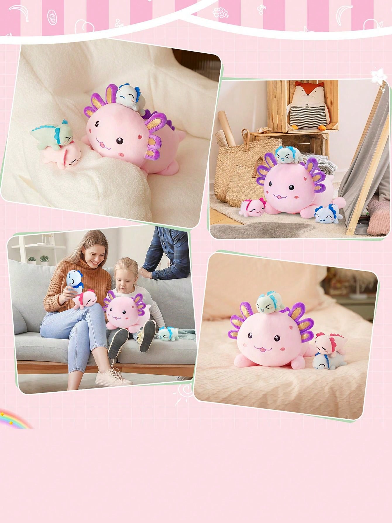 1pc Pink Parent-Child Design Salamander Plush Toy, Soft Pp Filling ...