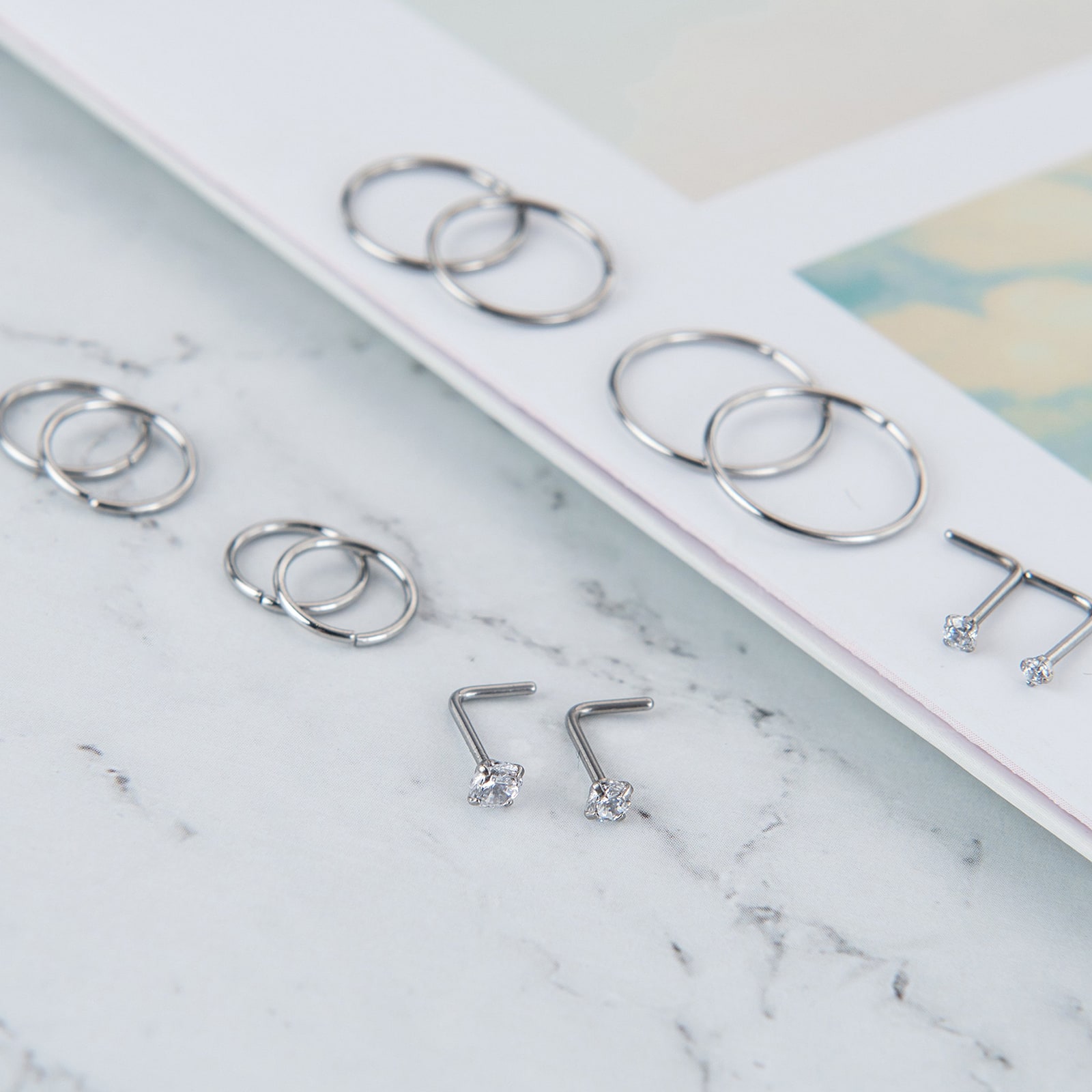 12pcs 20g 316l Stainless Steel L-Shaped Nose Ring Stud For Cartilage ...