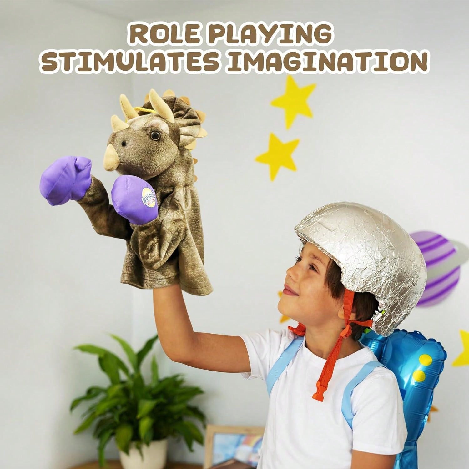 Animal Hand Puppet For Kids - Boxing Dinosaur Triceratops Hand Puppet ...