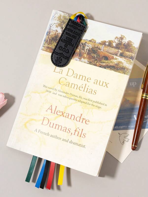 1pc Embossed Bookmark, Black Pu Leather Bookmark With Colorful Ribbon ...