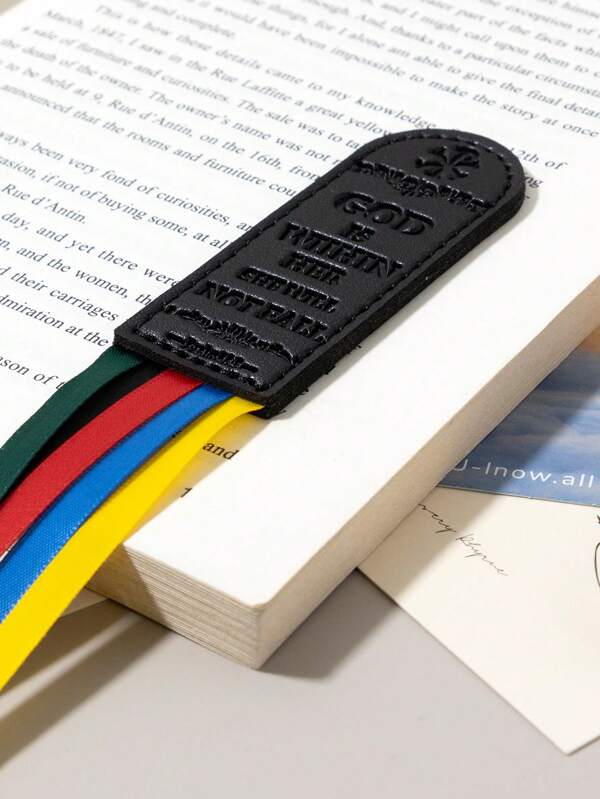 1pc Embossed Bookmark, Black Pu Leather Bookmark With Colorful Ribbon ...