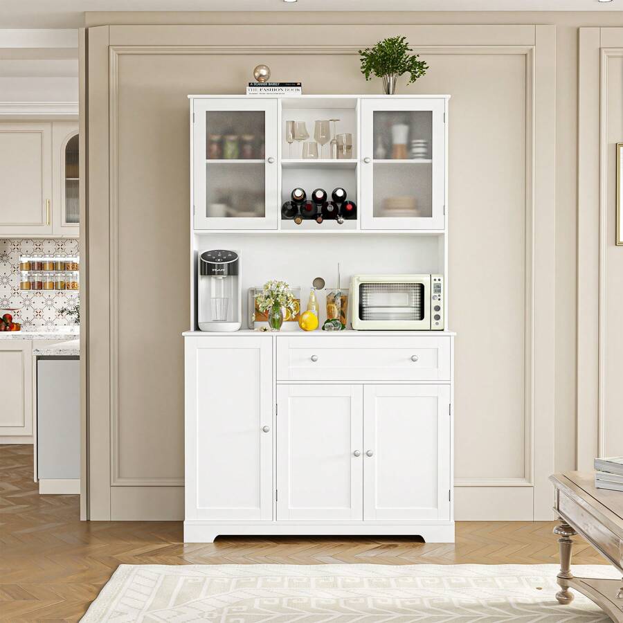 ITUSUT Kitchen Pantry Storage Cabinet, Freestanding Hutch Cabinet With ...