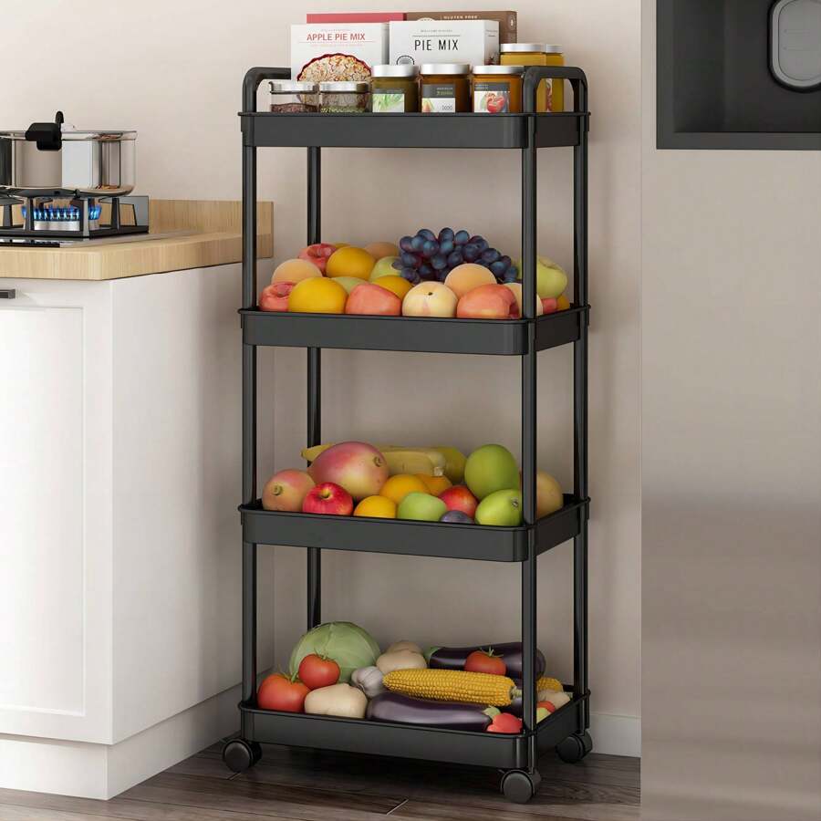 3 Tier Rolling Utility Cart On Wheels, Storage Cart With Handle, Mobile ...