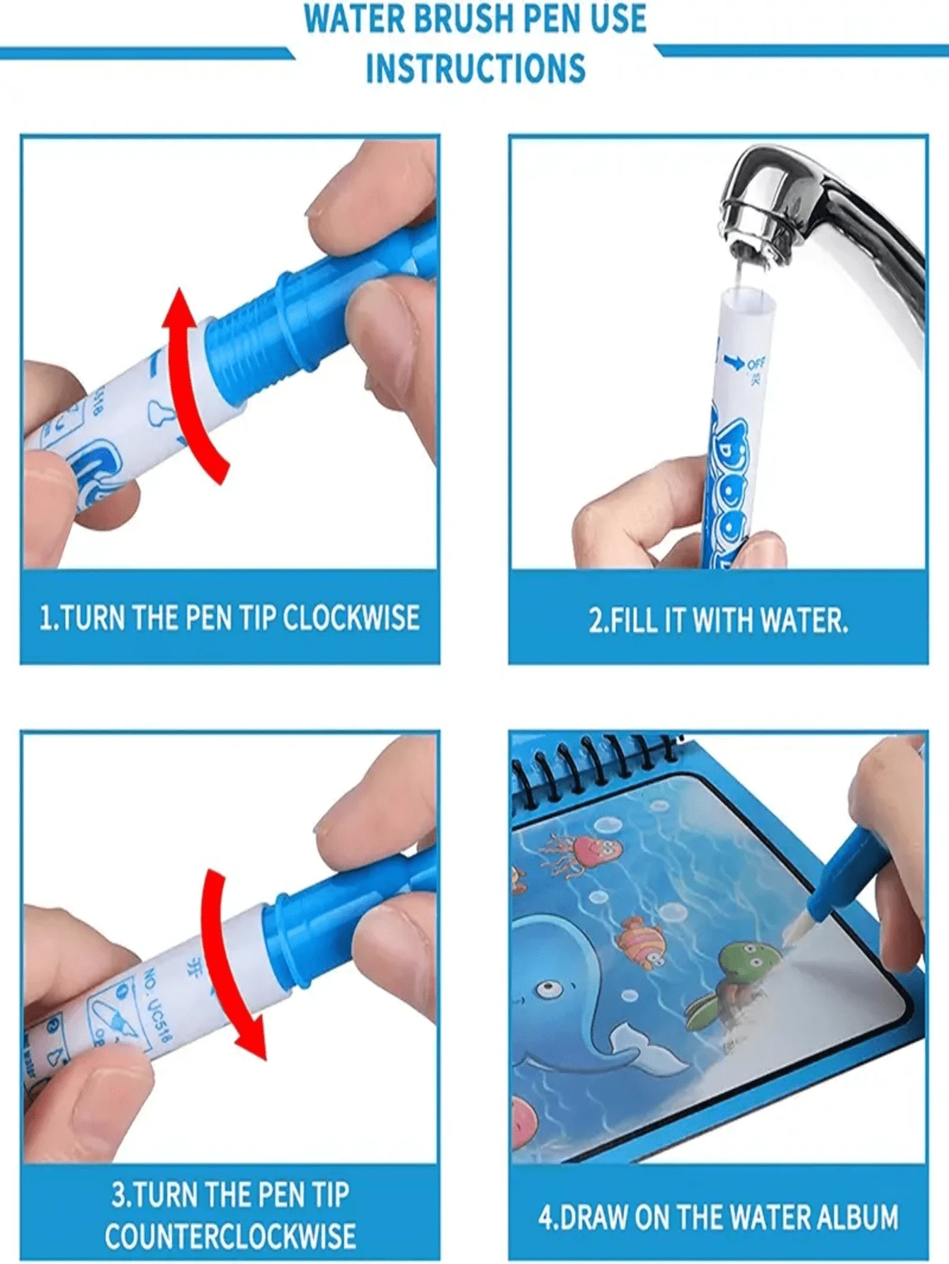 1pc Montessori Reusable Water Doodle Coloring Book, Sensory Learning ...