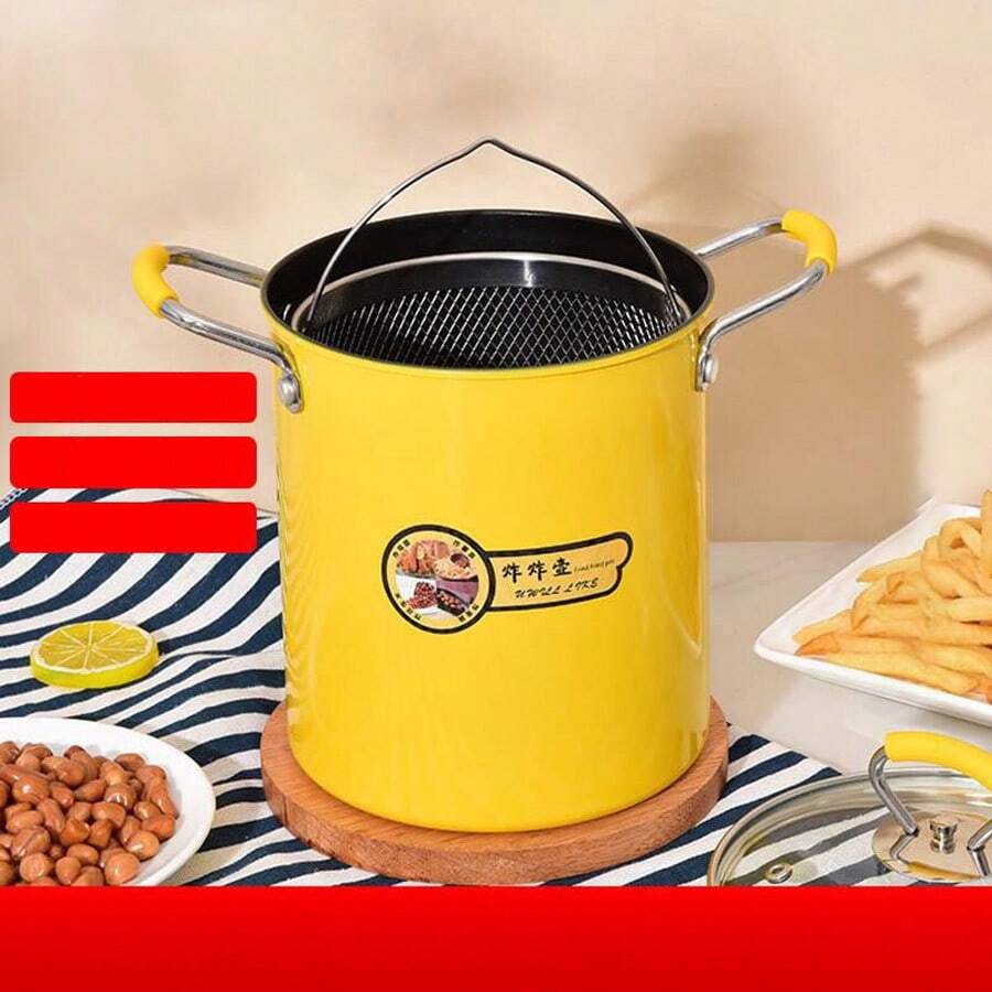 1pc 2l Deep Fryer + Steak Clamp Non-Stick Mini Frying Pan For Home Use Multipurpose Cast Iron ...