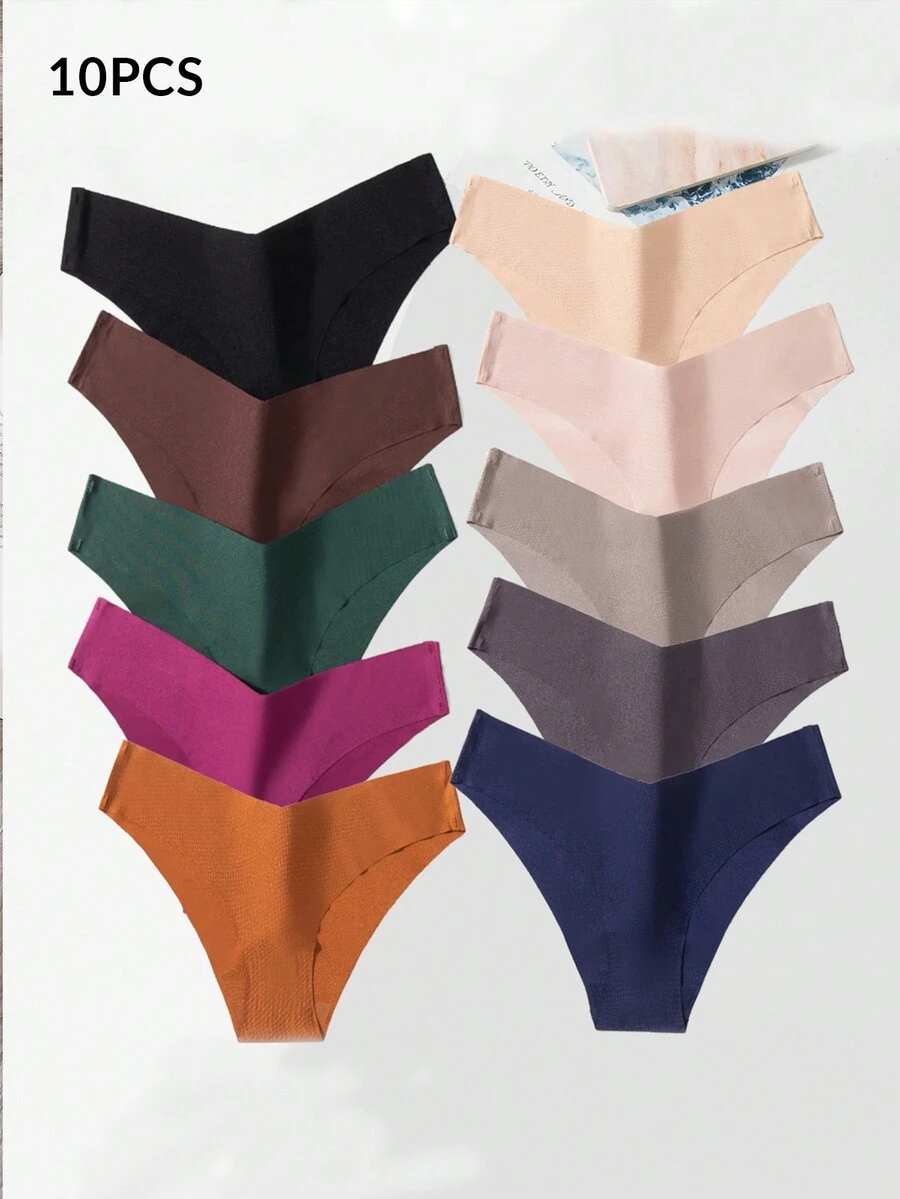 10pcs/pack Seamless Ice Silk Women's Triangle Panties With V-shaped ...