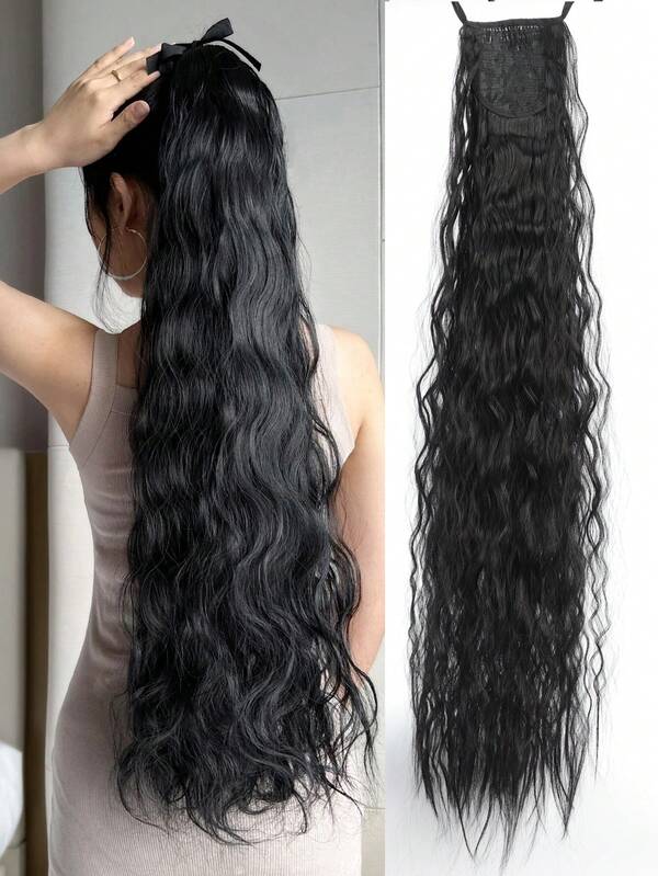 Wig Long Corn Wavy Ponytail With Strap Style Paste Heat-Resistant Wave ...