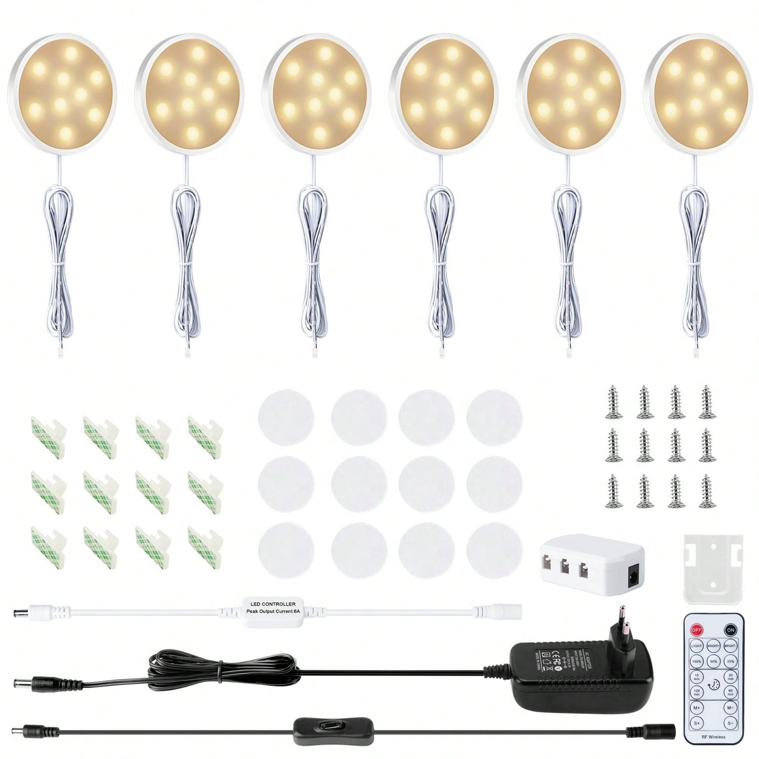 Remote Control 6 Pack LED Dimmable Under Cabinet Lighting Kit, Wired ...
