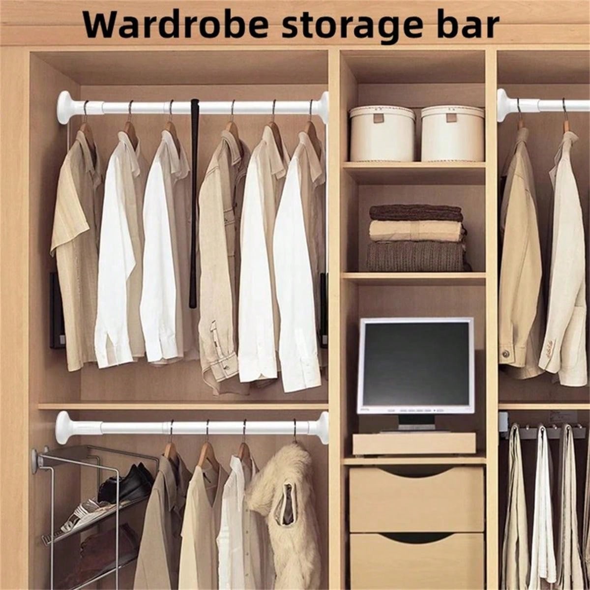 Black 35cm-50cm No Punch Telescopic Pole Wardrobe Rails Free ...